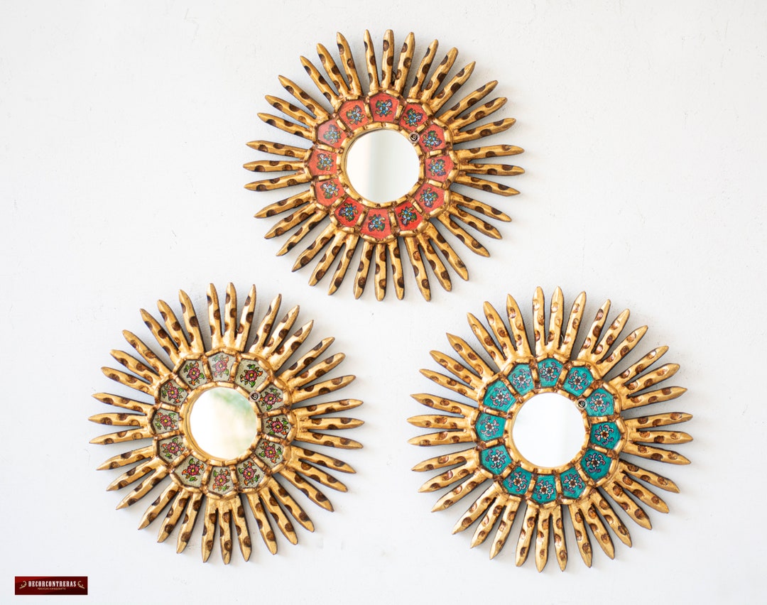 Peruvian Sunburst Mirror Set 3 Wall Home Decoration | Hand-painted ...