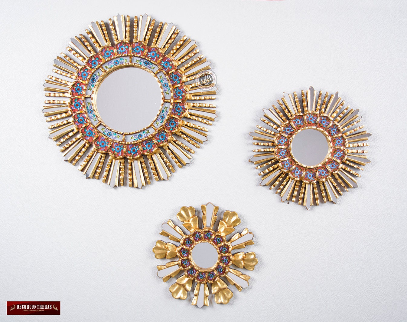 Sunburst Wall Mirrors Set 3 'cuzco Summer Sun' Round | Etsy