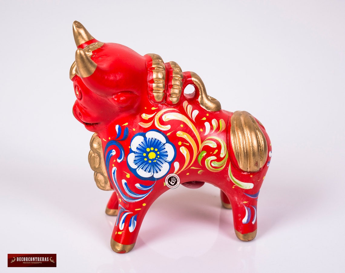 Peruvian Red Ceramic Pucara Bull 4.7" Tall, Folk Art Ceramic, Bull of ...