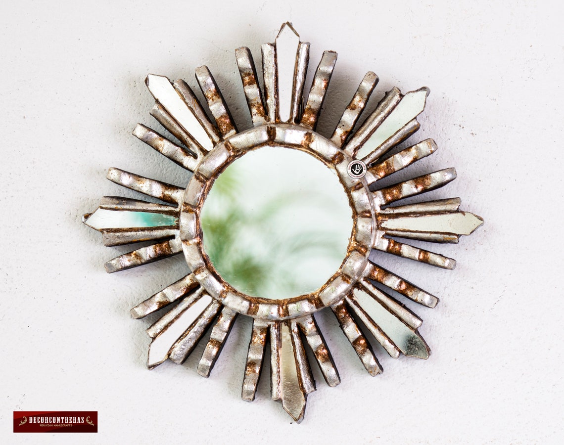 Silver Small Sunburst Wall Mirror 6 Wood Round Mirror - Etsy