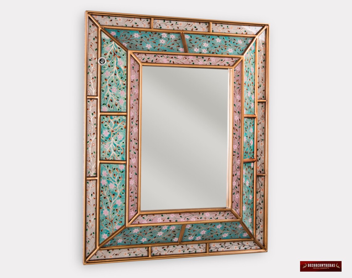 Rectangular Wall Accent Mirror Turquoise Mirror for Wall - Etsy