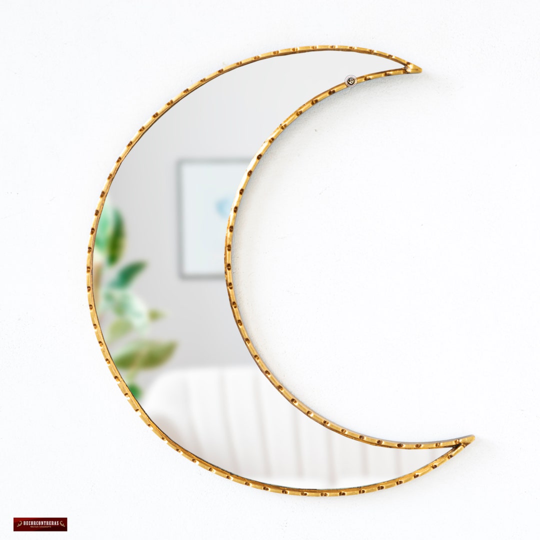 Handmade Peruvian Moon Mirror for Decor | Bronze Leaf Wood Wall Hanging ...