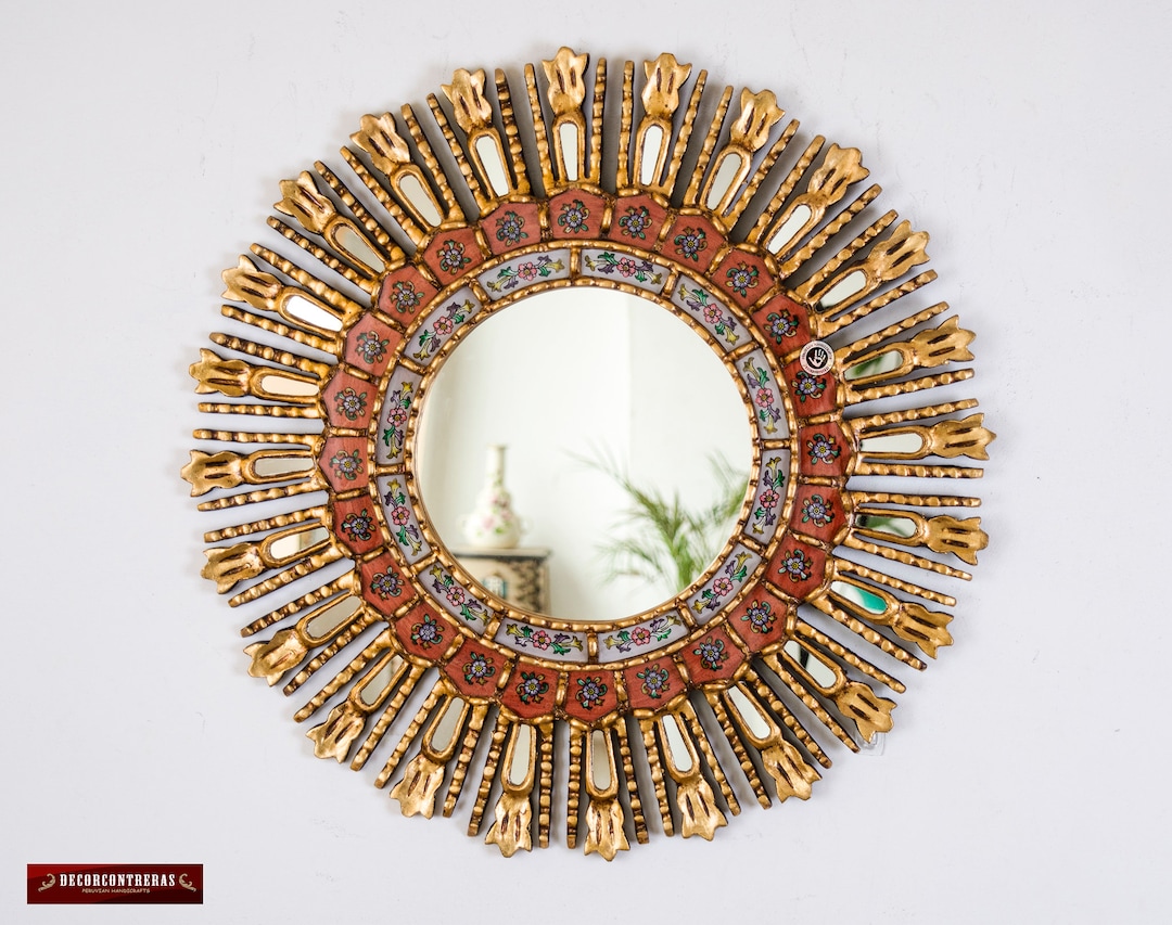 Gold Sunburst Mirror | Handmade Peruvian Decorative Mirrors for Wall ...