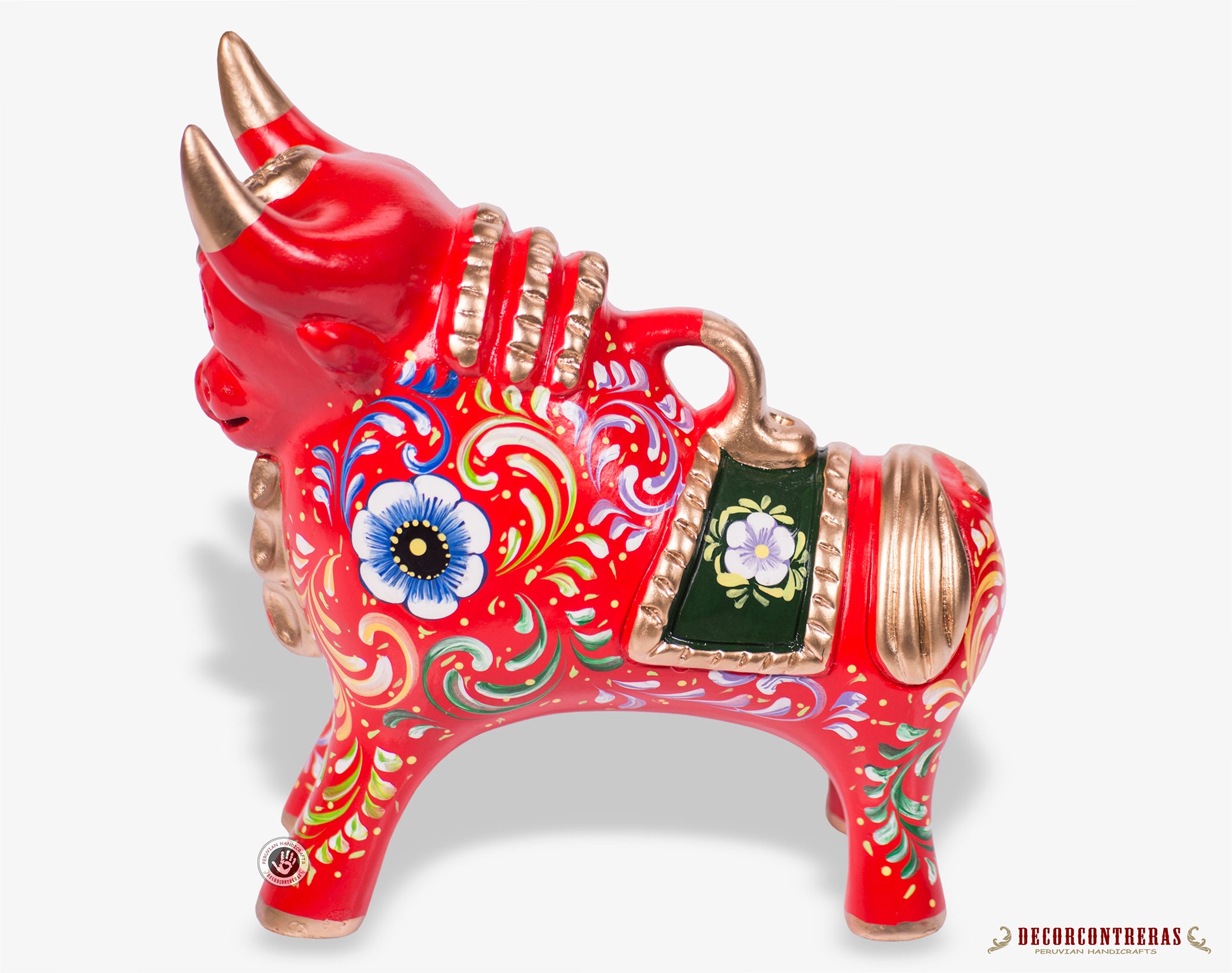 Hand Painted Red Ceramic Pucara Bull 8.5"h/7.8"h, Folk Art Ceramic ...