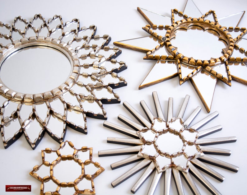 Decorative Sunburst Mirror Set of 4 Gold & Silver Round Wall | Etsy