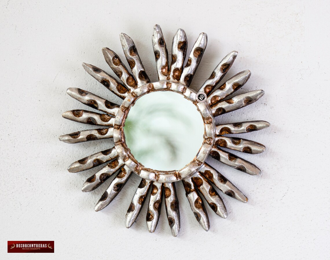 Silver Small Sunburst Wall Mirror 6 Wood Round Mirror - Etsy