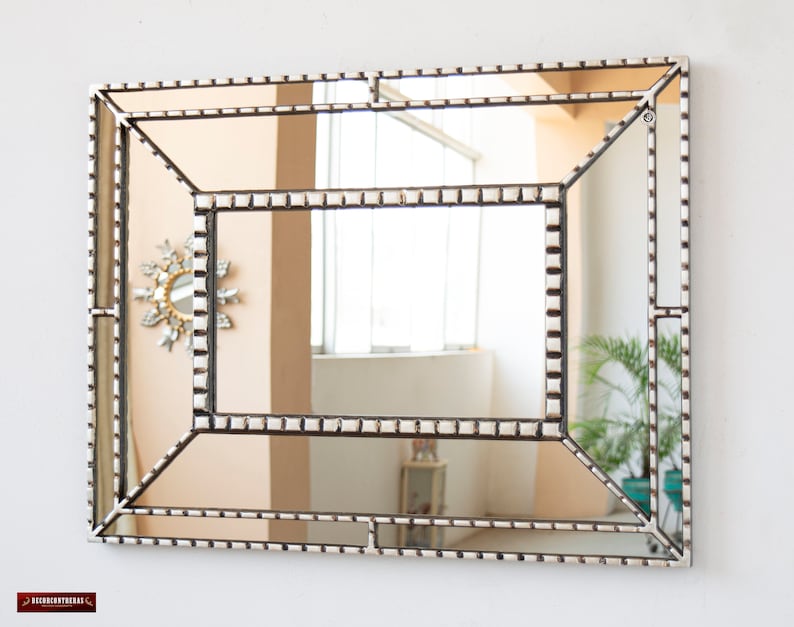 Silver Hanging Mirror Home Wall Decor Modern Silver Living | Etsy