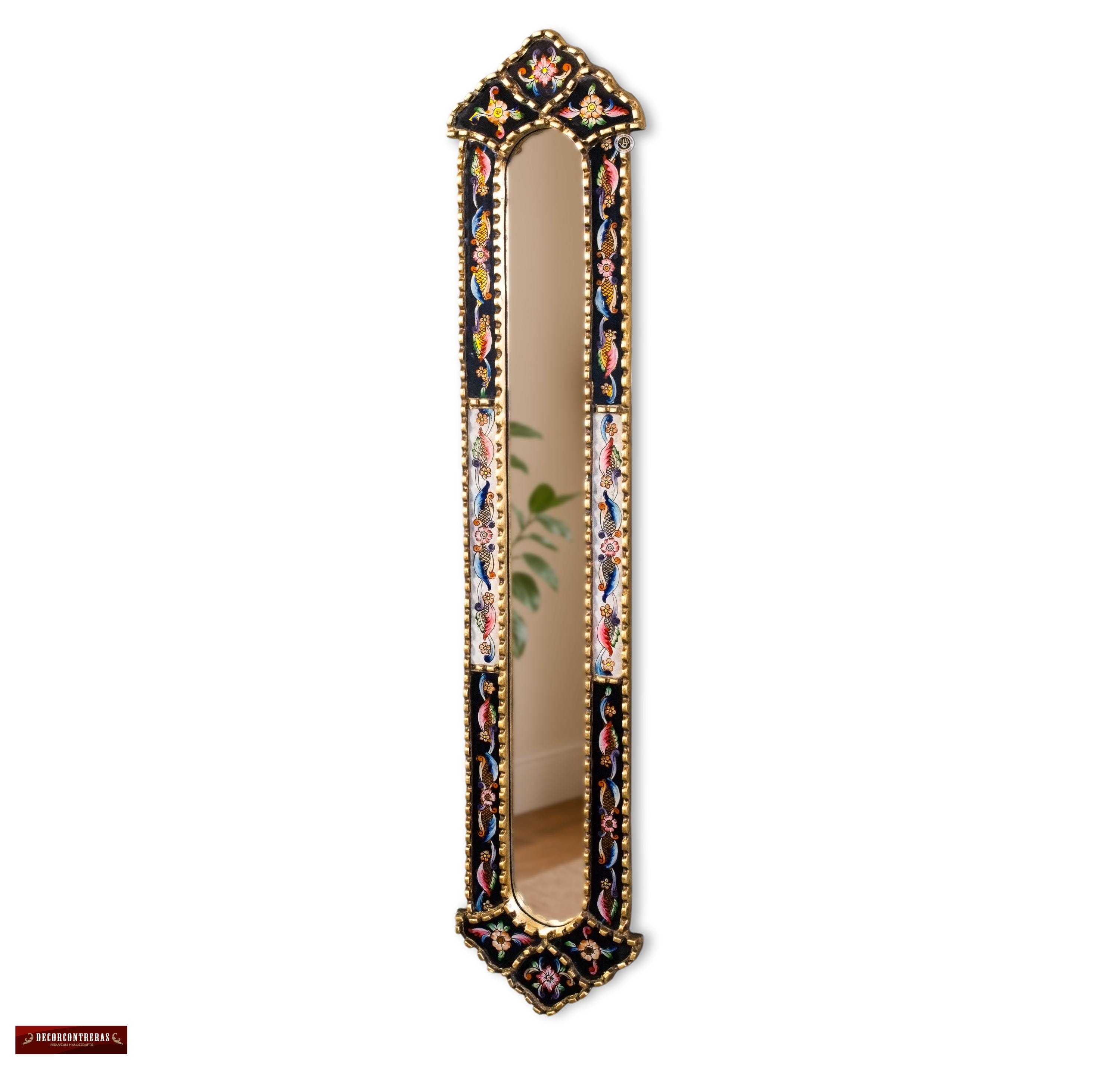 Peruvian Skinny Decorative Wall Mirror 39.4" – Long Narrow Mirror With ...