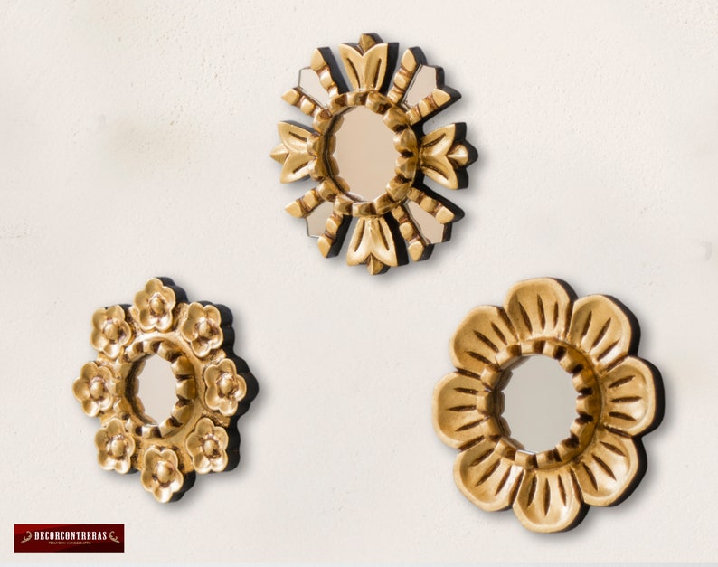 Small Sunburst Mirror Set 3 gold Sun Hand-carved - Etsy