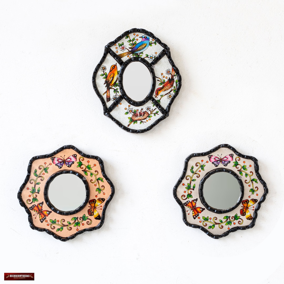Handmade Peruvian Small Accent Mirrors | Black Framed Wall Mirror Set 3 ...