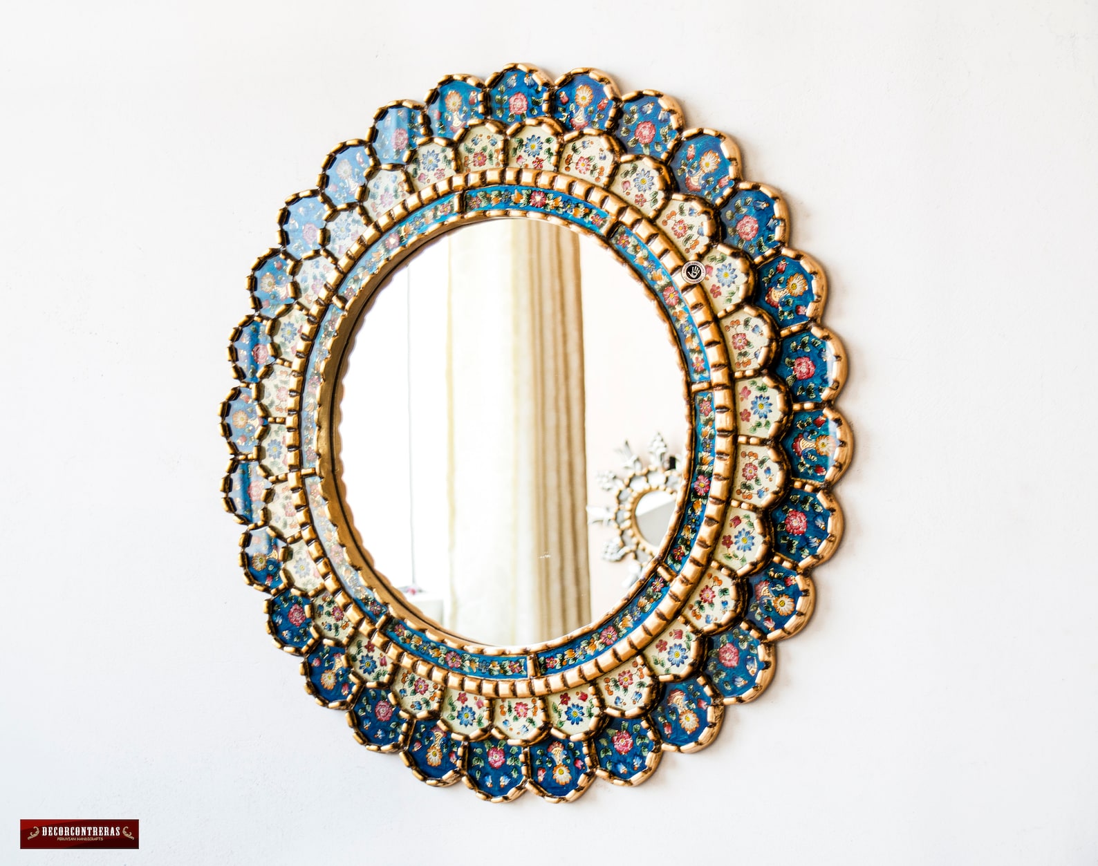 Blue Hanging Mirror Home Wall Decor Golden Circle Mirror - Etsy