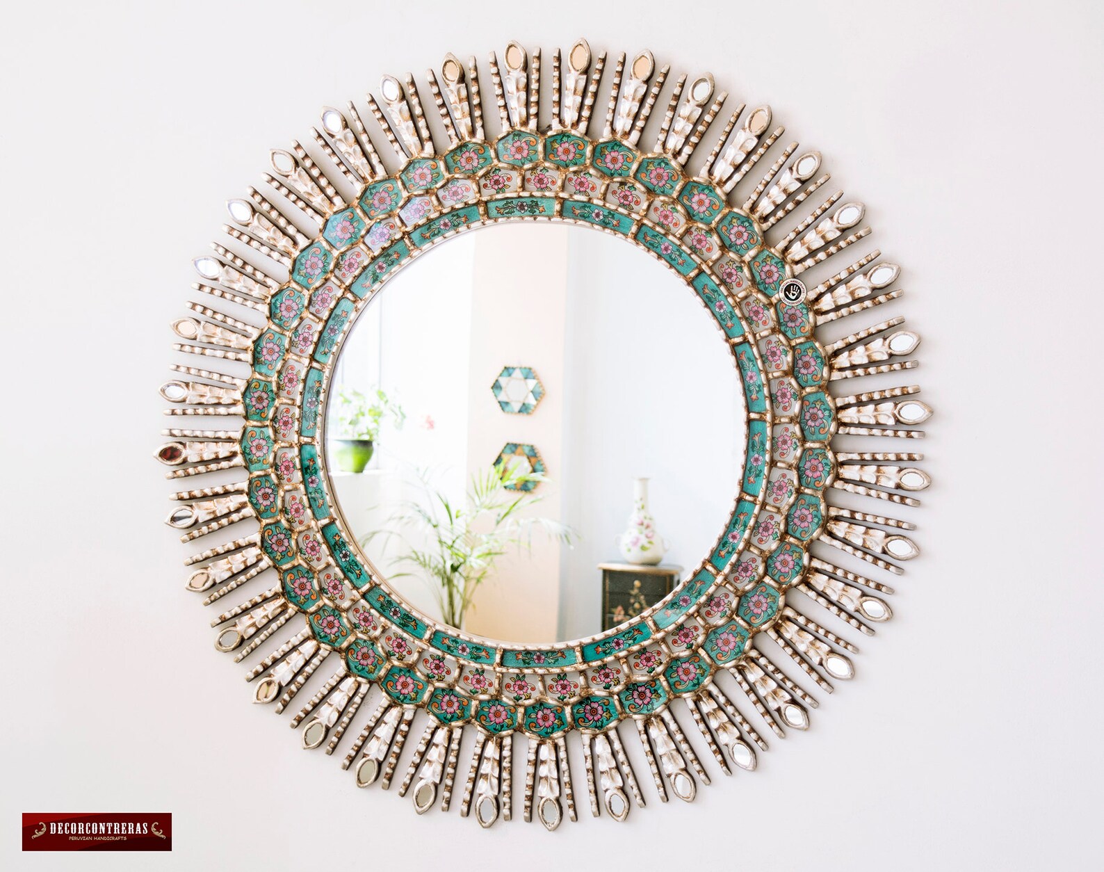 Large Turquoise Round Wall Mirror 35.4 Handcrafted - Etsy