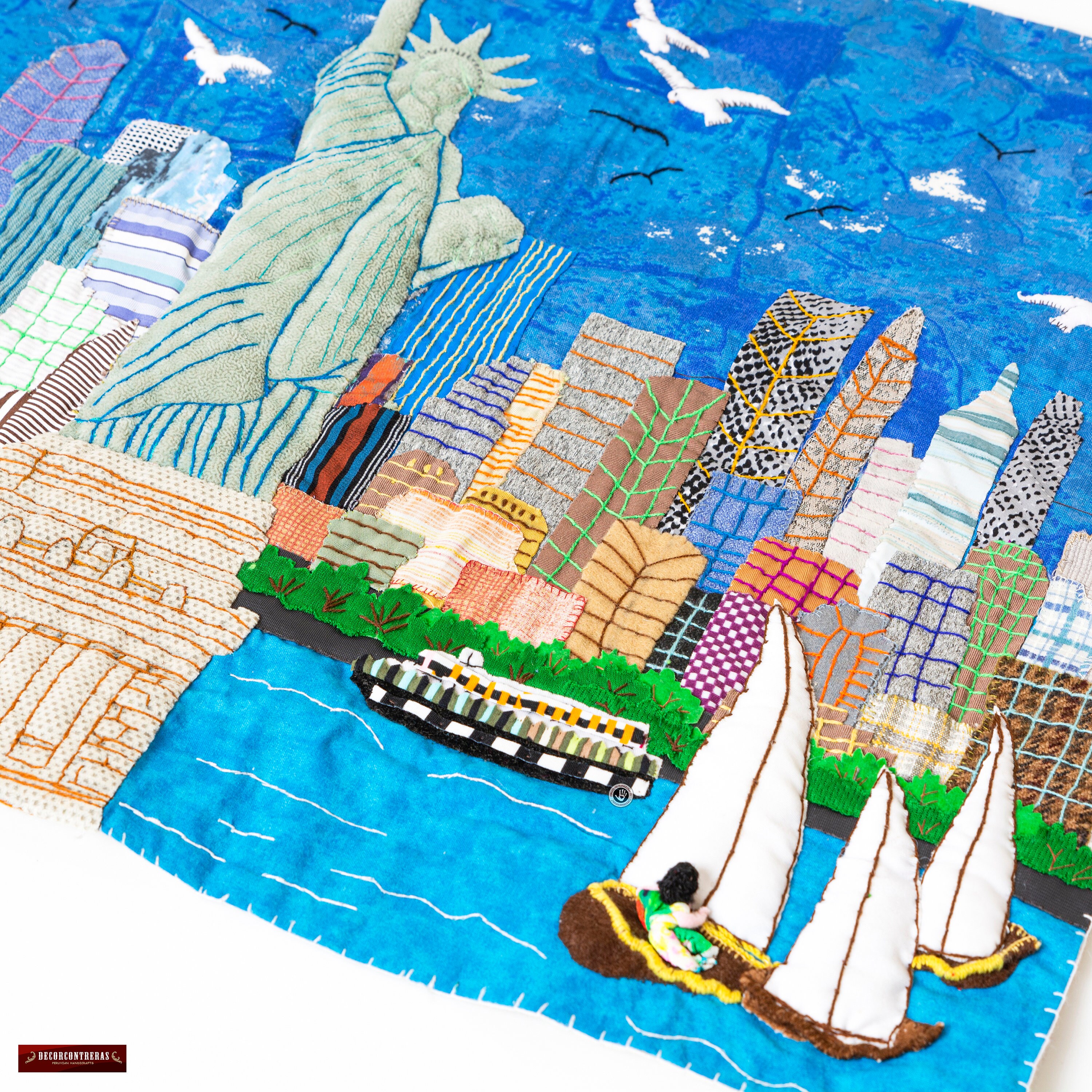 Handmade Statue Liberty Theme Patchwork Wall Hanging | Embroidered ...