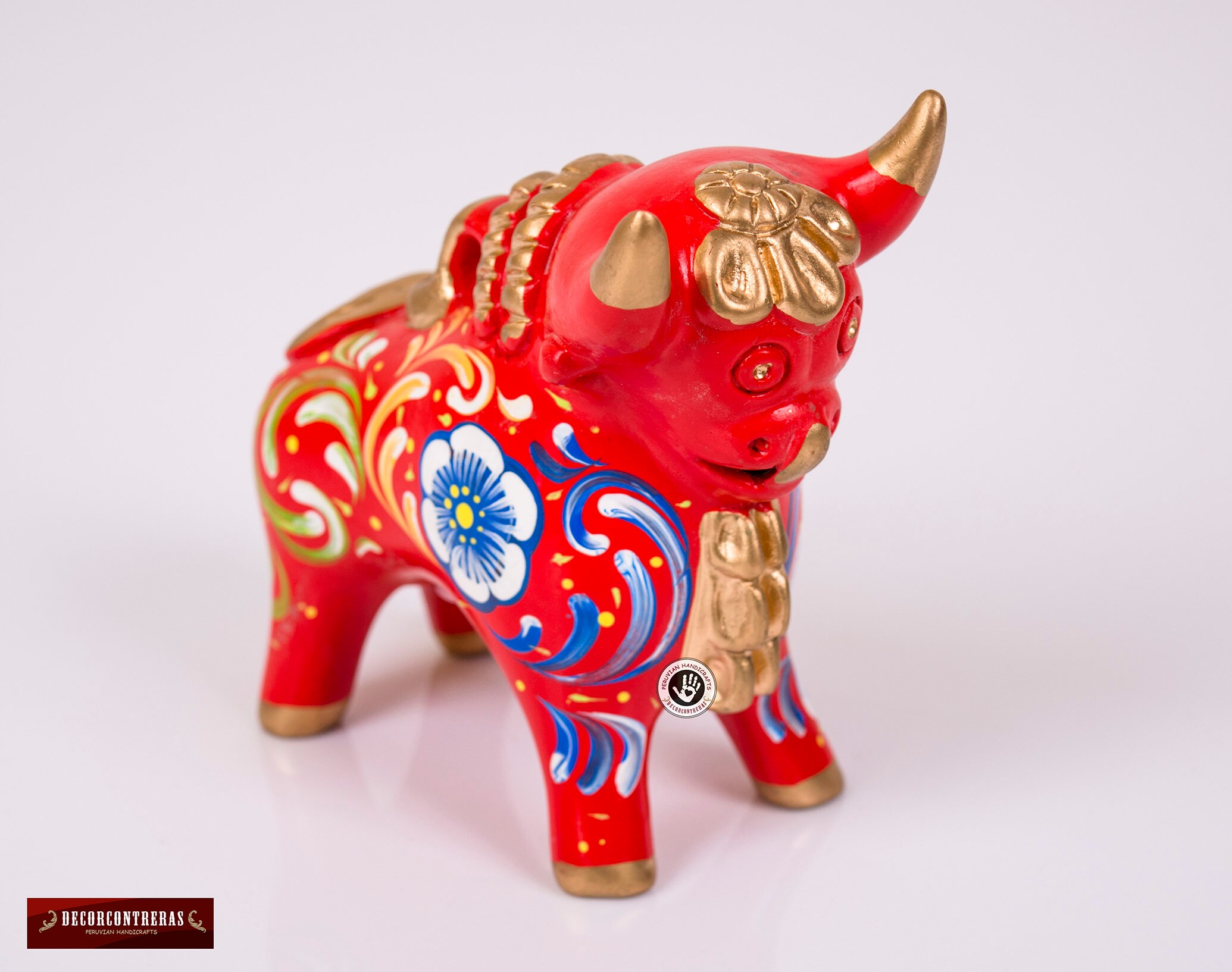 Peruvian Red Ceramic Pucara Bull 4.7" Tall, Folk Art Ceramic, Bull of ...