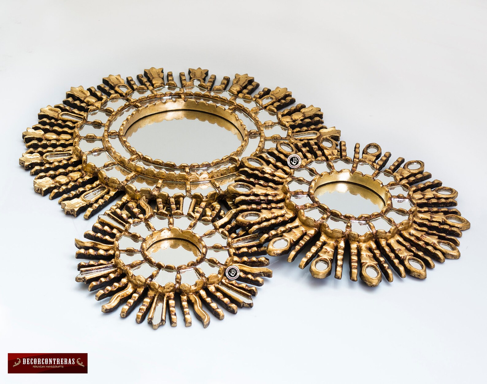 Round Sunburst Wall Mirrors Set 3 'golden Rays' From - Etsy