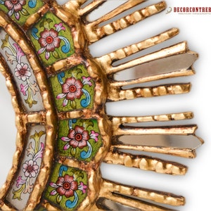 Mohena Wood Round Sunburst Wall Mirror 17.7in With Bronze Leaf ...