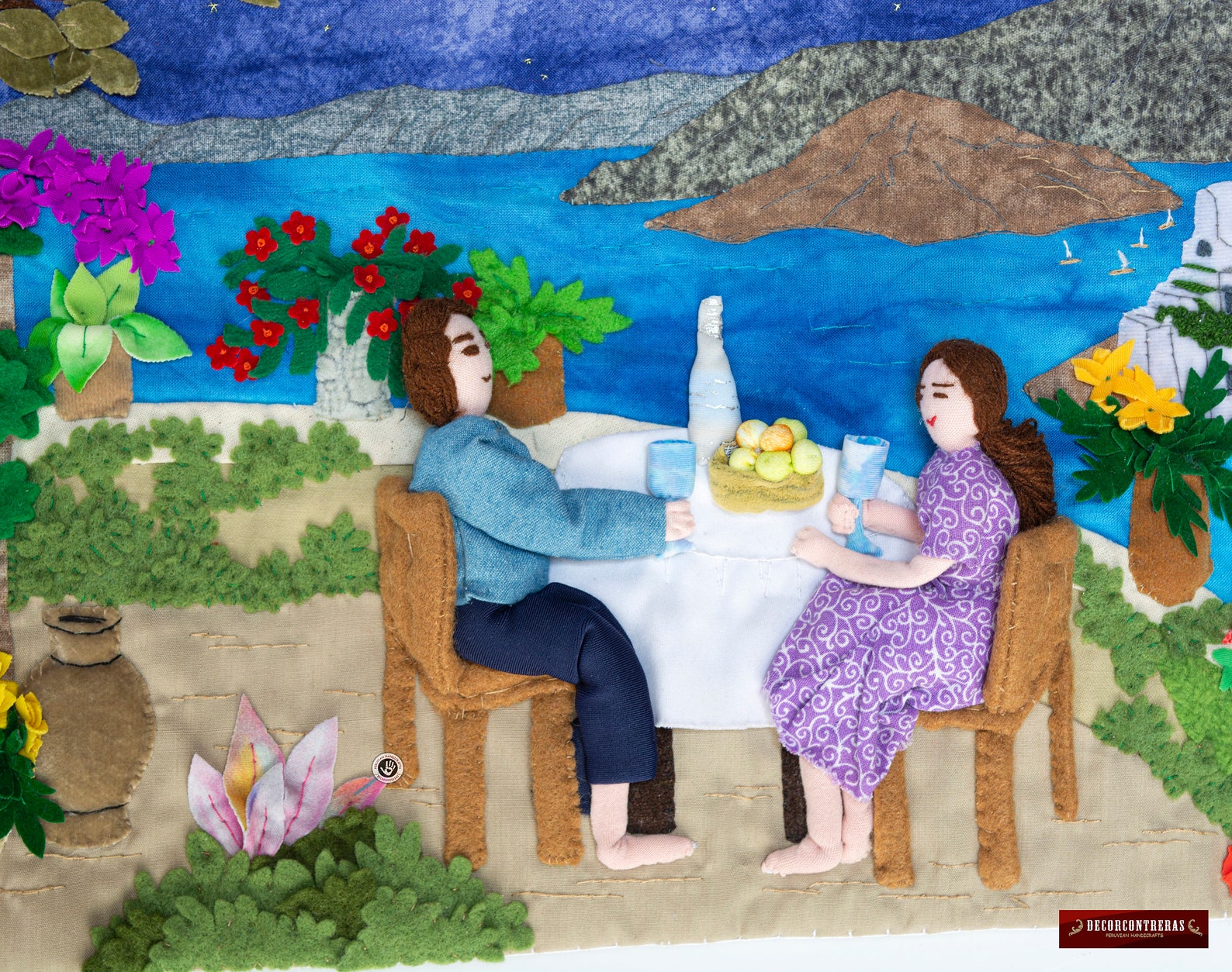 Artisan Crafted Romantic Arpillera Wall Hanging - Etsy