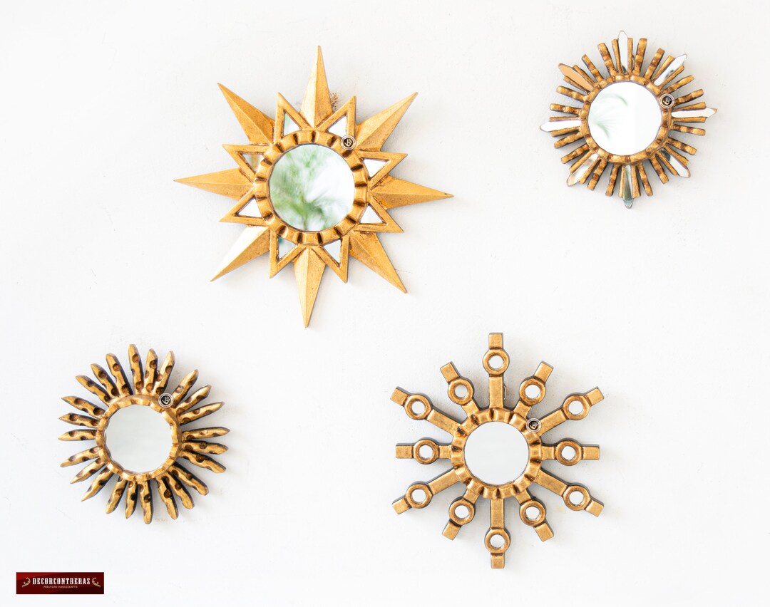 Peruvian Sunburst Mirror Gold Set 4, Starburst Gold Leaf Accent Mirror ...
