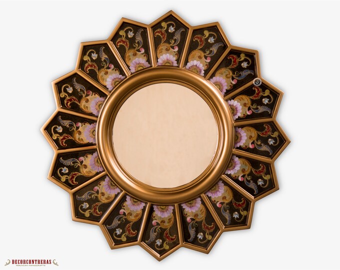 Round Decorative Wall Mirror 'black Sunflower' - Etsy