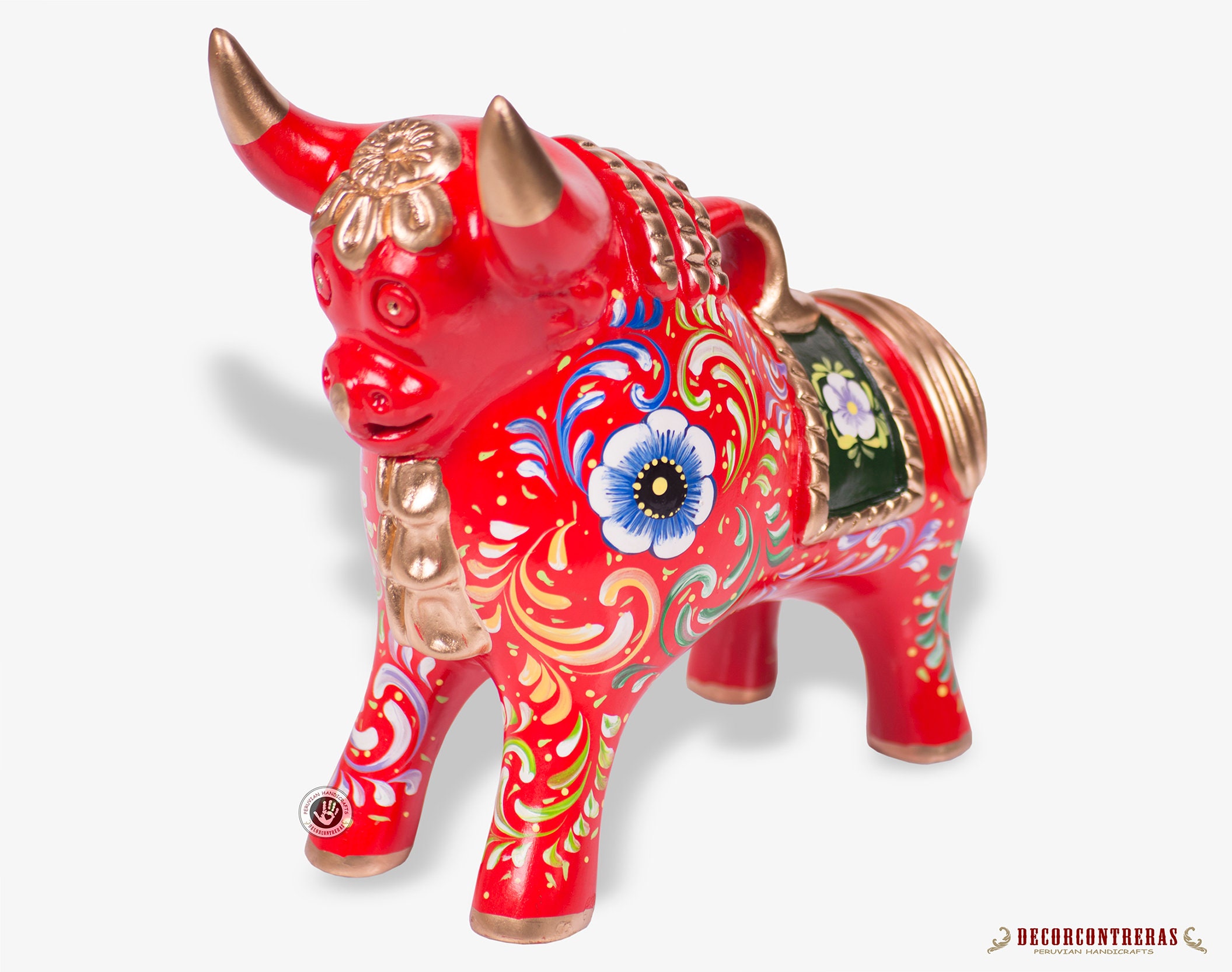 Hand Painted Red Ceramic Pucara Bull 8.5"h/7.8"h, Folk Art Ceramic ...