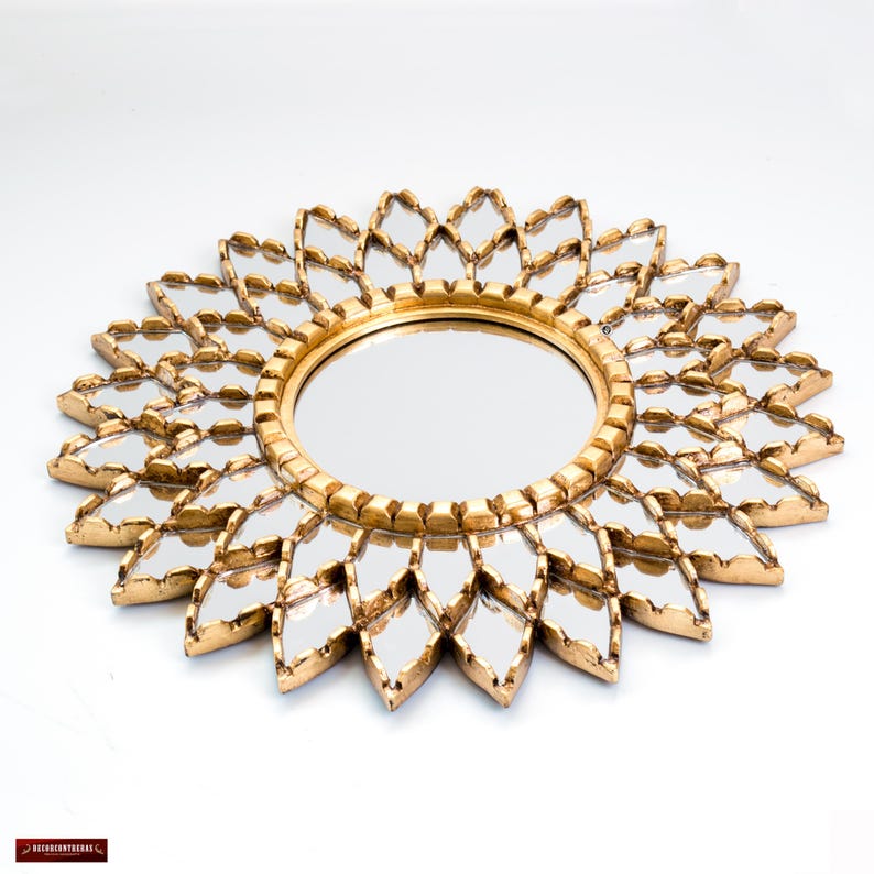 Gold Flower Wall Mirror 18" - Boho Peruvian Accent Mirror - Round Gold ...