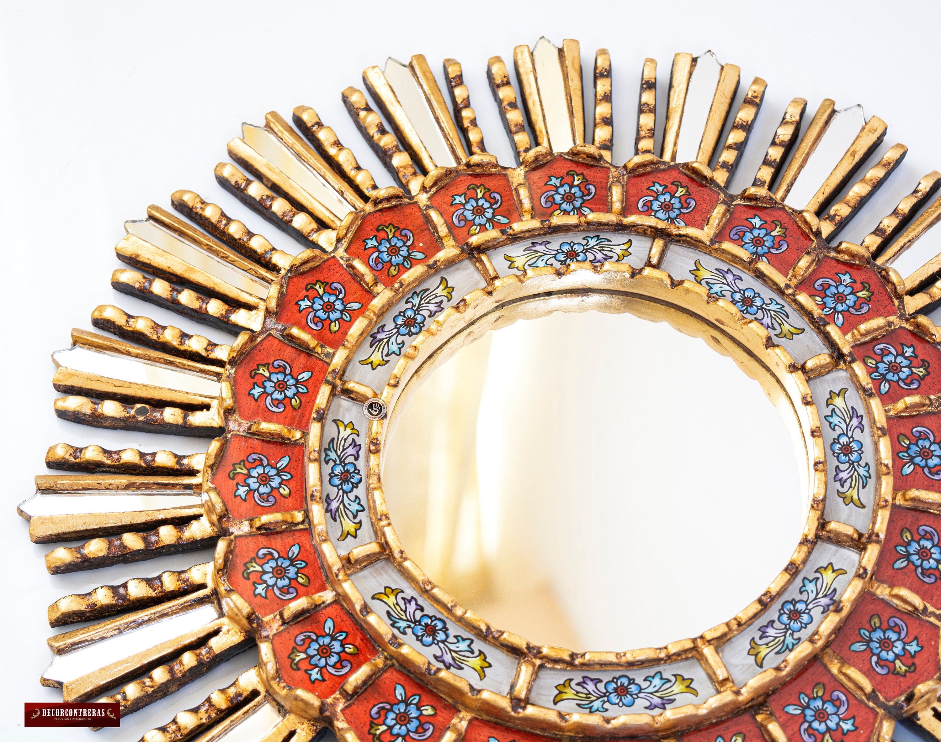 Red Round Wall Mirrors 17.7 Handcrafted Sunburst Mirror | Etsy