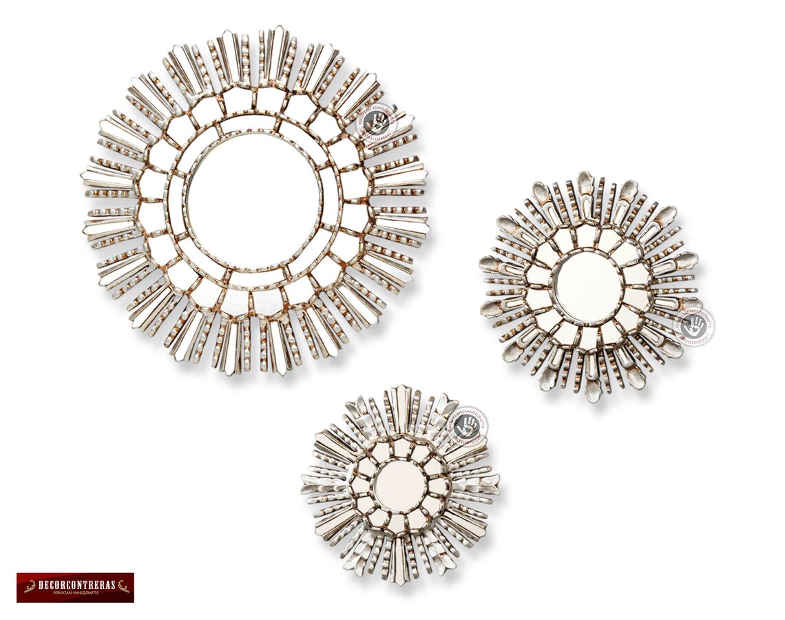 Silver Sunburst Wall Mirrors Set 3 'silver Rays' - Etsy