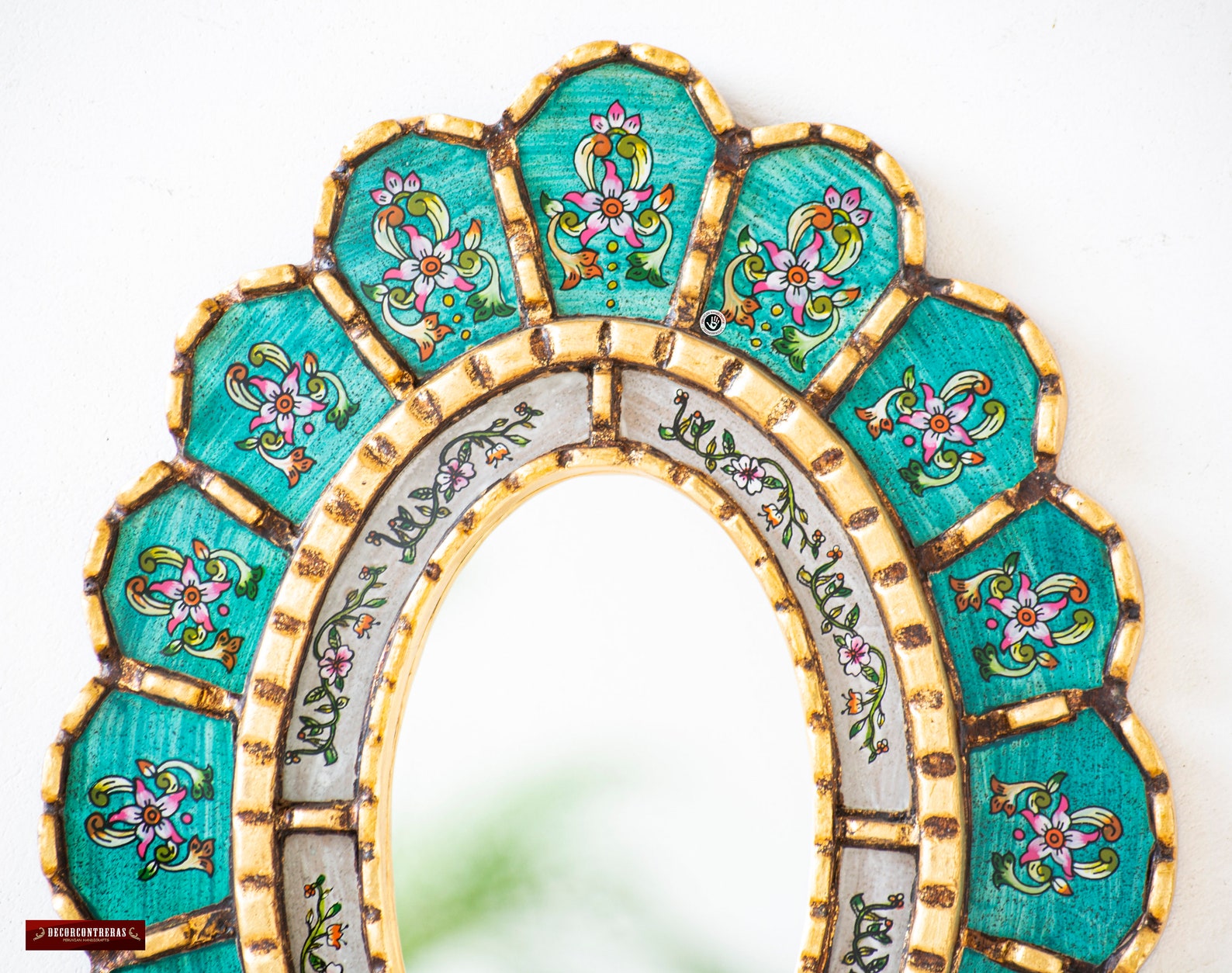 Peruvian Painted Glass Oval Mirror Wall Art Decor Wedding - Etsy