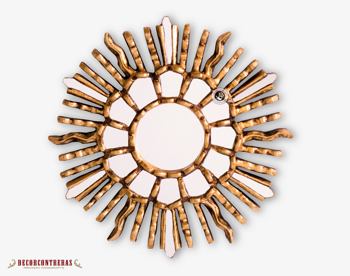 Round Sunburst Wall Mirrors Set 3 'golden Rays' From - Etsy