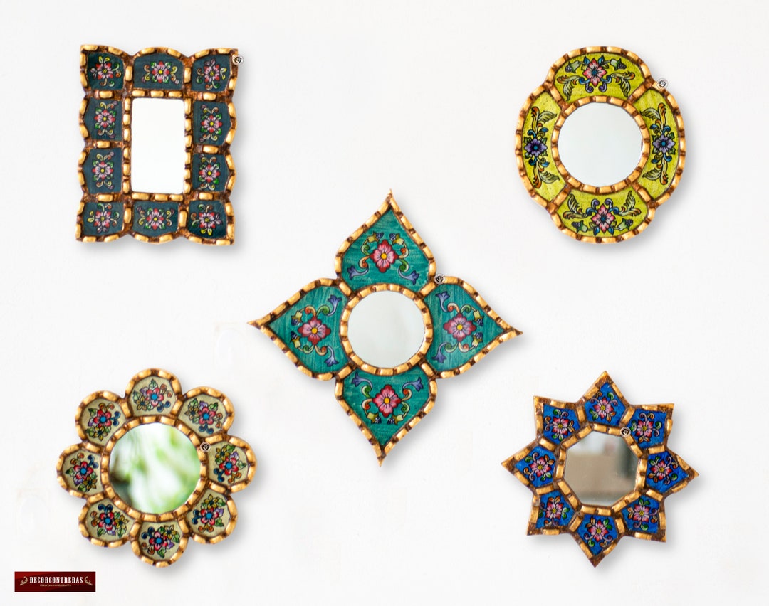 Small Mirror Set of 5 for Wall Art Decorative, Peruvian Hand-painted ...