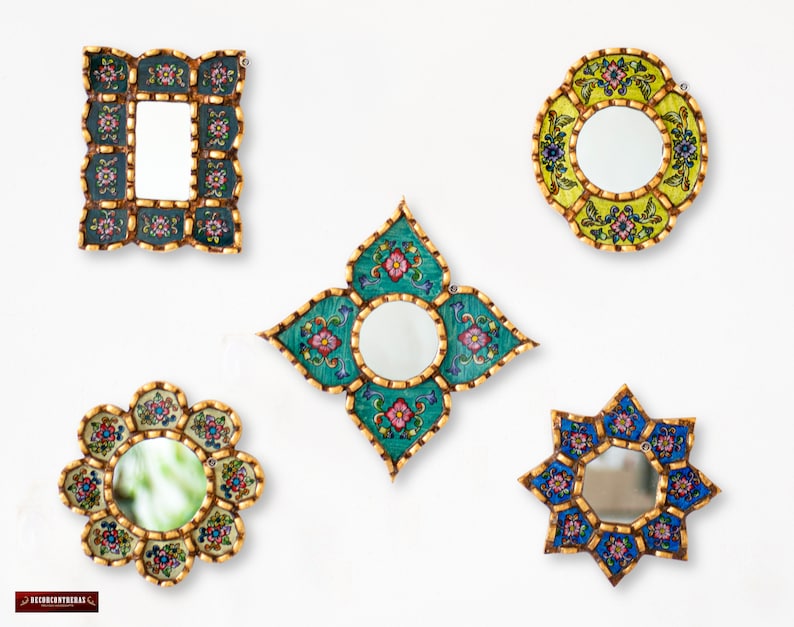 Small Mirror Set of 5 for Wall Art Decorative, Peruvian Hand-painted ...