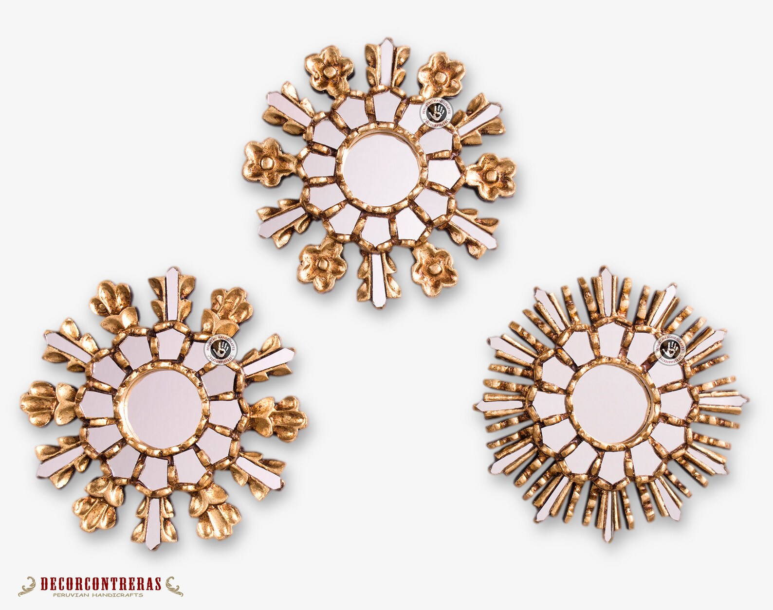 Small Gold Sunburst Mirror 7.8"- Handmade Round Mirror Wall Set 3 ...