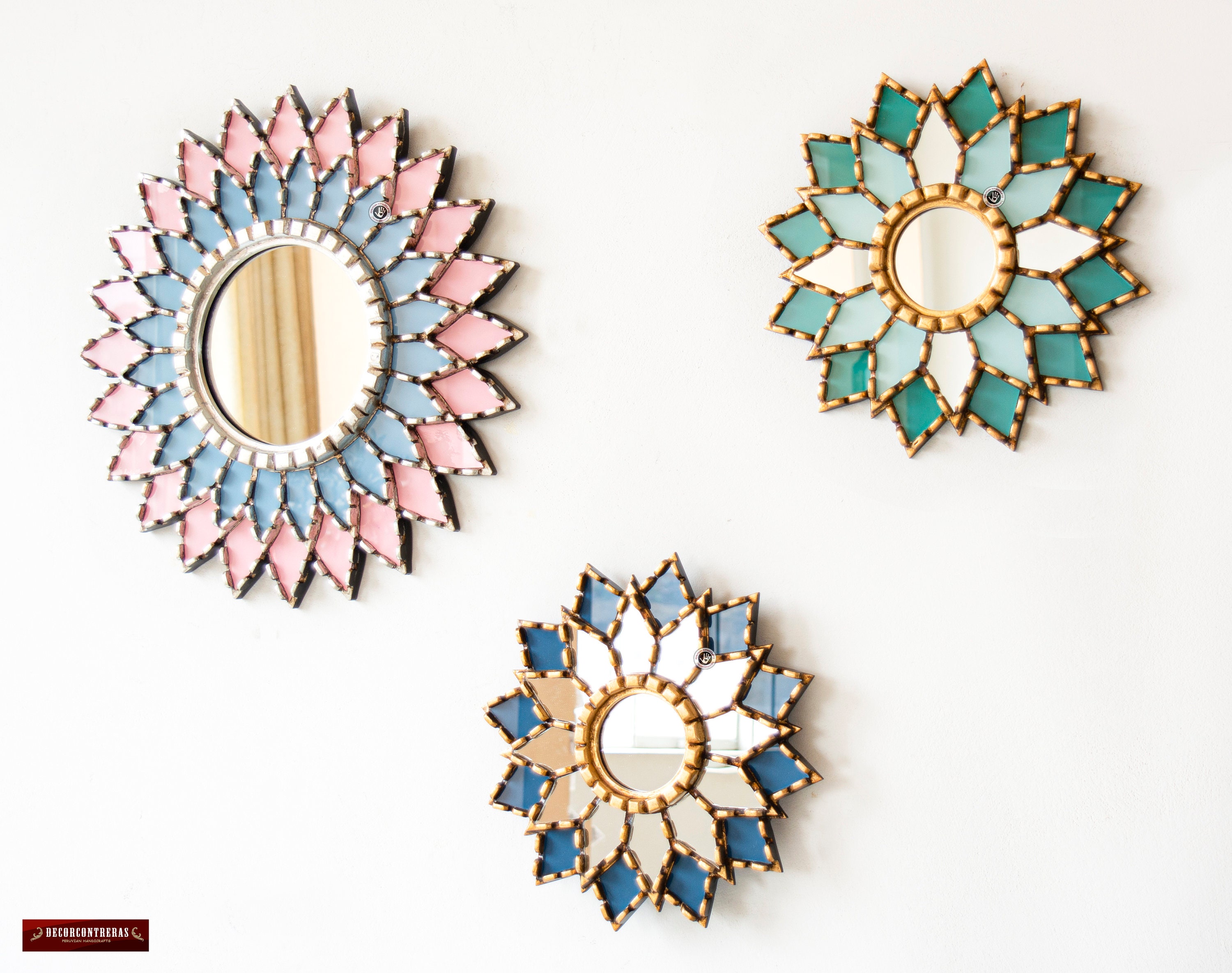 Accent Mandala Mirror Wall set of 3 Peruvian Painted Glass | Etsy