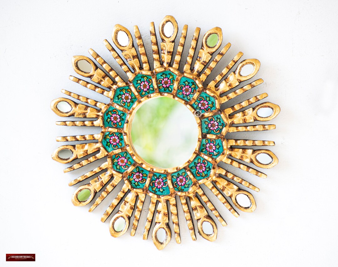 Handmade Turquoise Sunburst Mirror on the Wall Decor | Wall Hanging ...