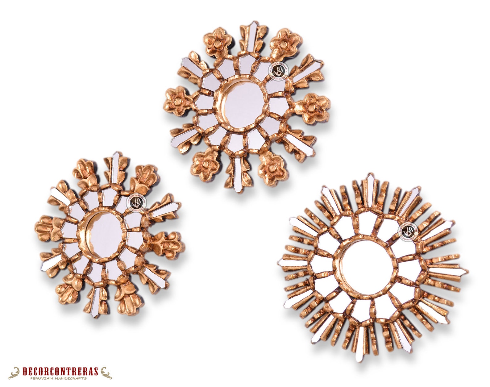 Small Gold Sunburst Mirror 7.8"- Handmade Round Mirror Wall Set 3 ...