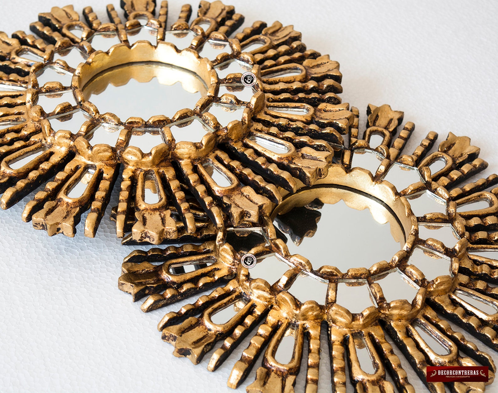 Handcarved Wood Sunburst Mirror 11.8 Small Wall Mirror | Etsy