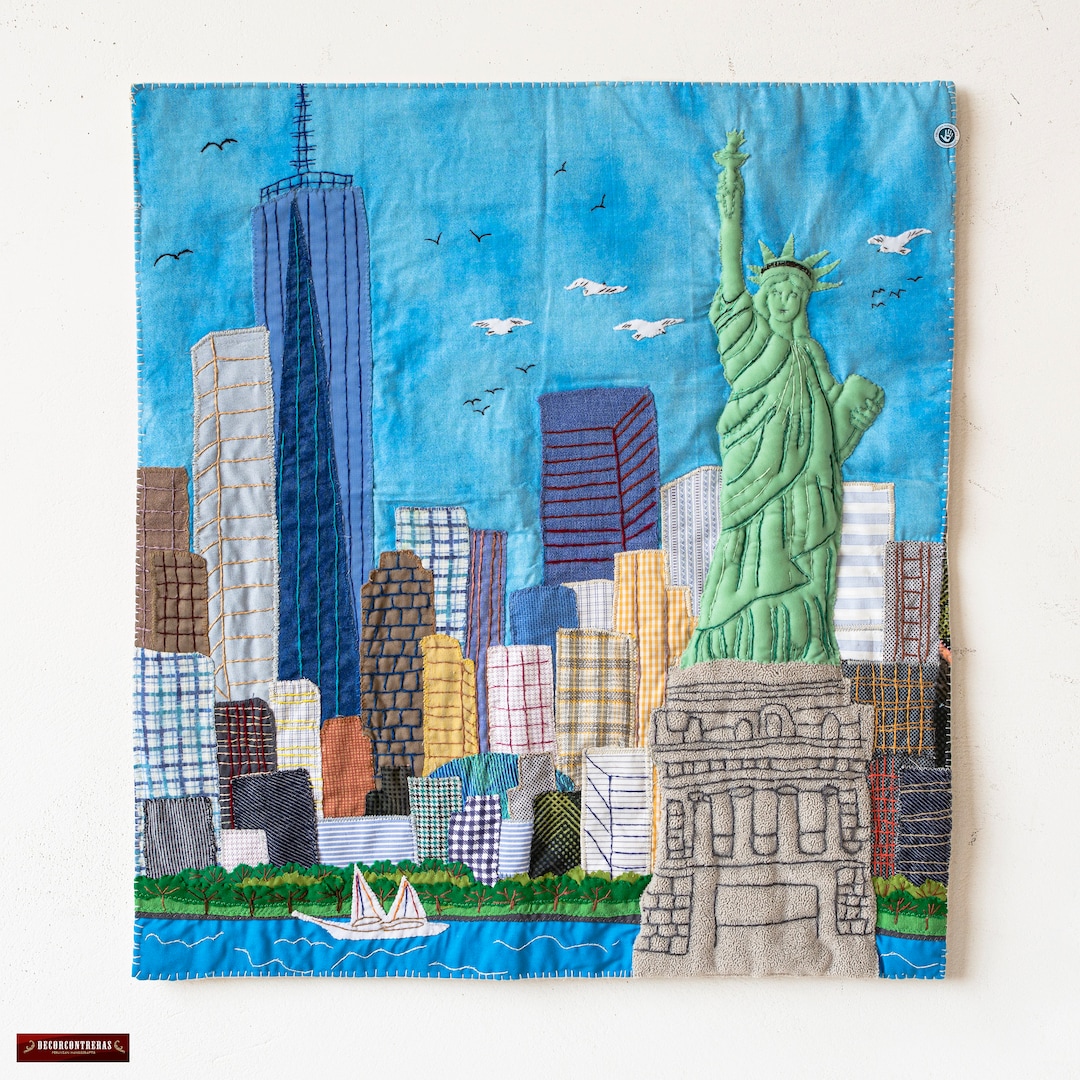 Statue Liberty Theme Patchwork Wall Hanging | Embroidered Applique ...