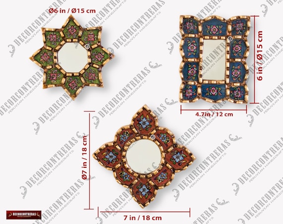 Small Decorative Wall Mirror Set of 3 Accent Vintage Mirrors of 6 for Wall Decor Peruvian Mirrors Vanity With Bronze Leaf treasures Etsy UK