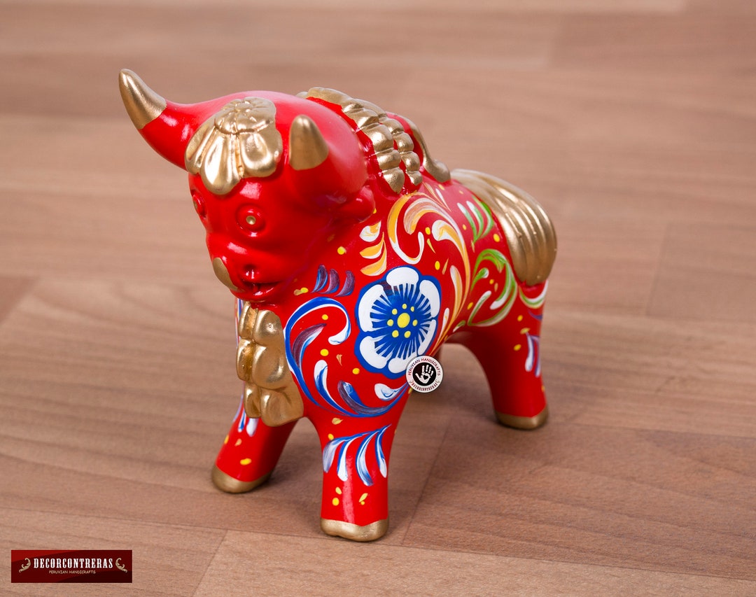 Peruvian Red Ceramic Pucara Bull 4.7" Tall, Folk Art Ceramic, Bull of ...