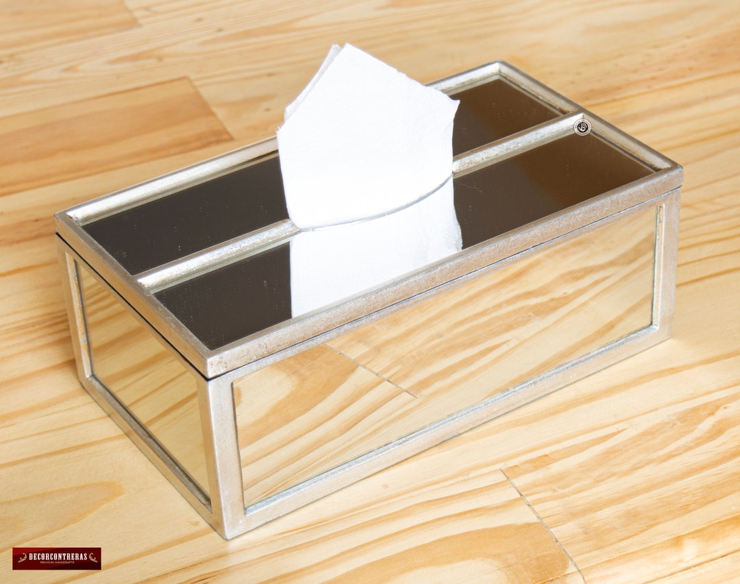 Silver Rectangular Tissue Box Cover, Handmade Crystal Mirror Tissue Box ...