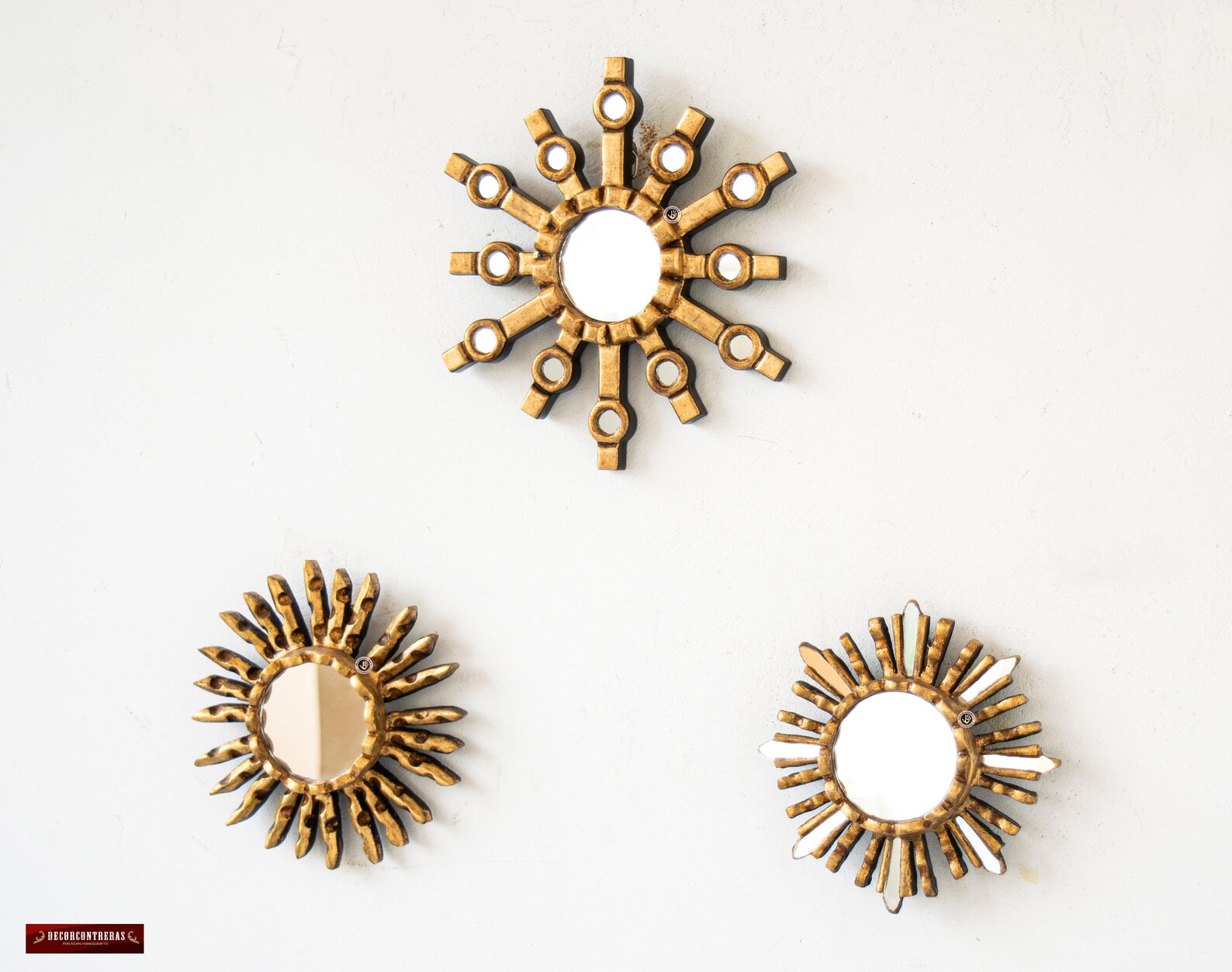 Gold Small Sunburst Mirror Set 3 Starburst Gold Leaf Accent | Etsy