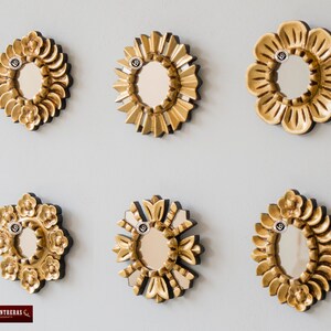 Small Sunburst Mirror Set 6 "gold Sun", Handmade Round Mirror Wall 6"d ...