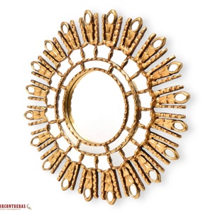 Mohena Wood Round Sunburst Wall Mirror With Bronze Leaf - Etsy