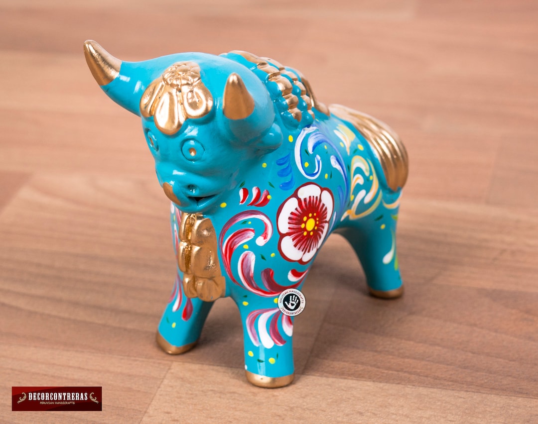 Handmade Pottery Bull Figurine | Clay Sculpture | Peruvian Folk Art ...