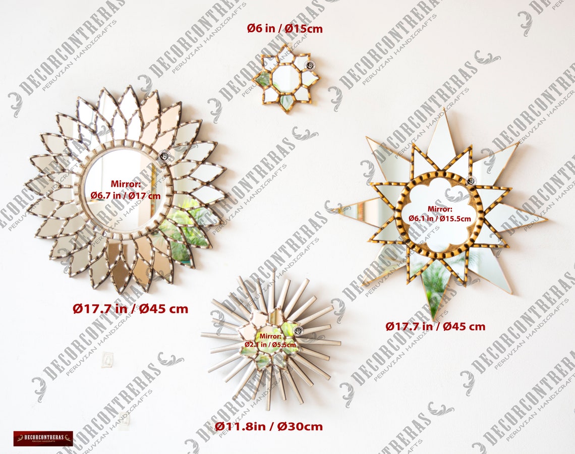 Decorative Sunburst Mirror set of 4 Gold & Silver Round Wall | Etsy