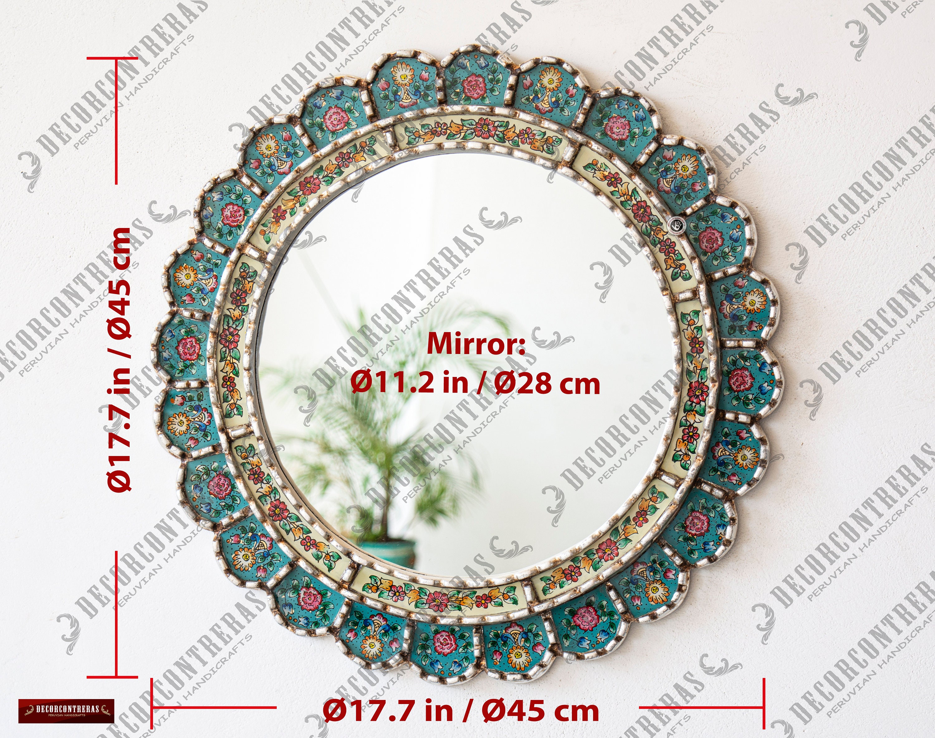 Decorative Turquoise Round Mirror for Wall Decor Room 17.7in | Etsy