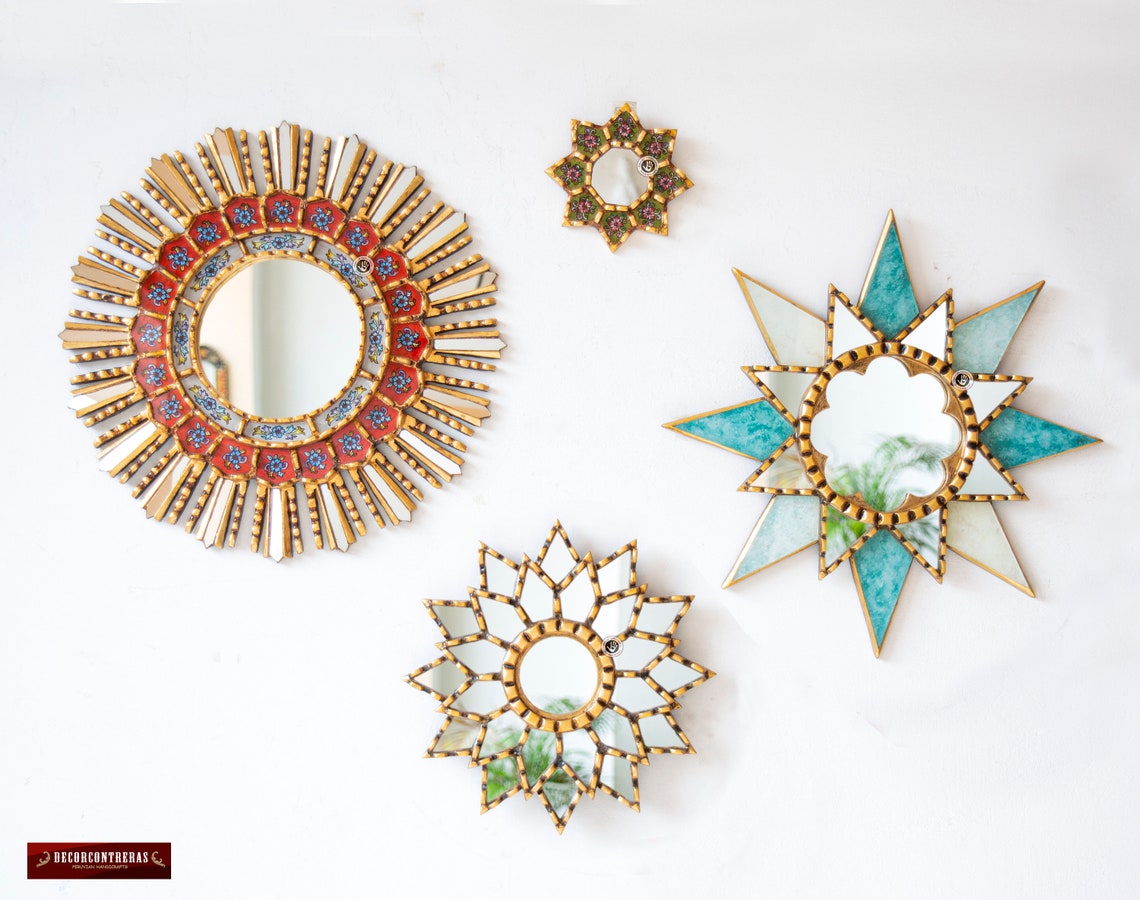 Accent Sunburst Mirror set of 4 Collection Round Wall Mirror | Etsy