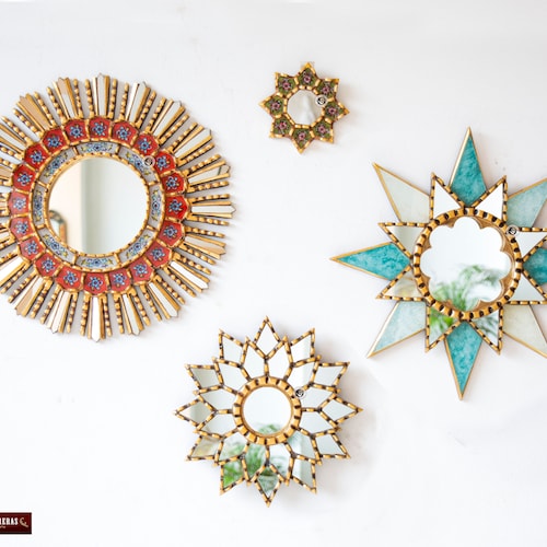 Decorative Sunburst Mirror Set of 4 Collection Round Wall - Etsy