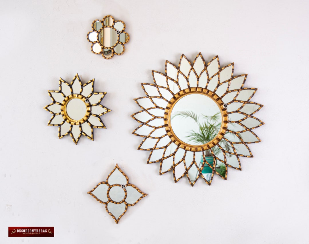 Collection Gold Round Mirror Set 4, Accent Wall Sunflower Mirror Set ...