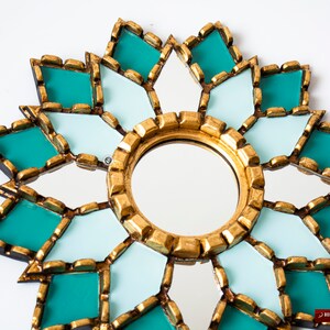 Turquoise Round Mirror Wall Decor 12.2", Accent Wooden Wall Mandala ...